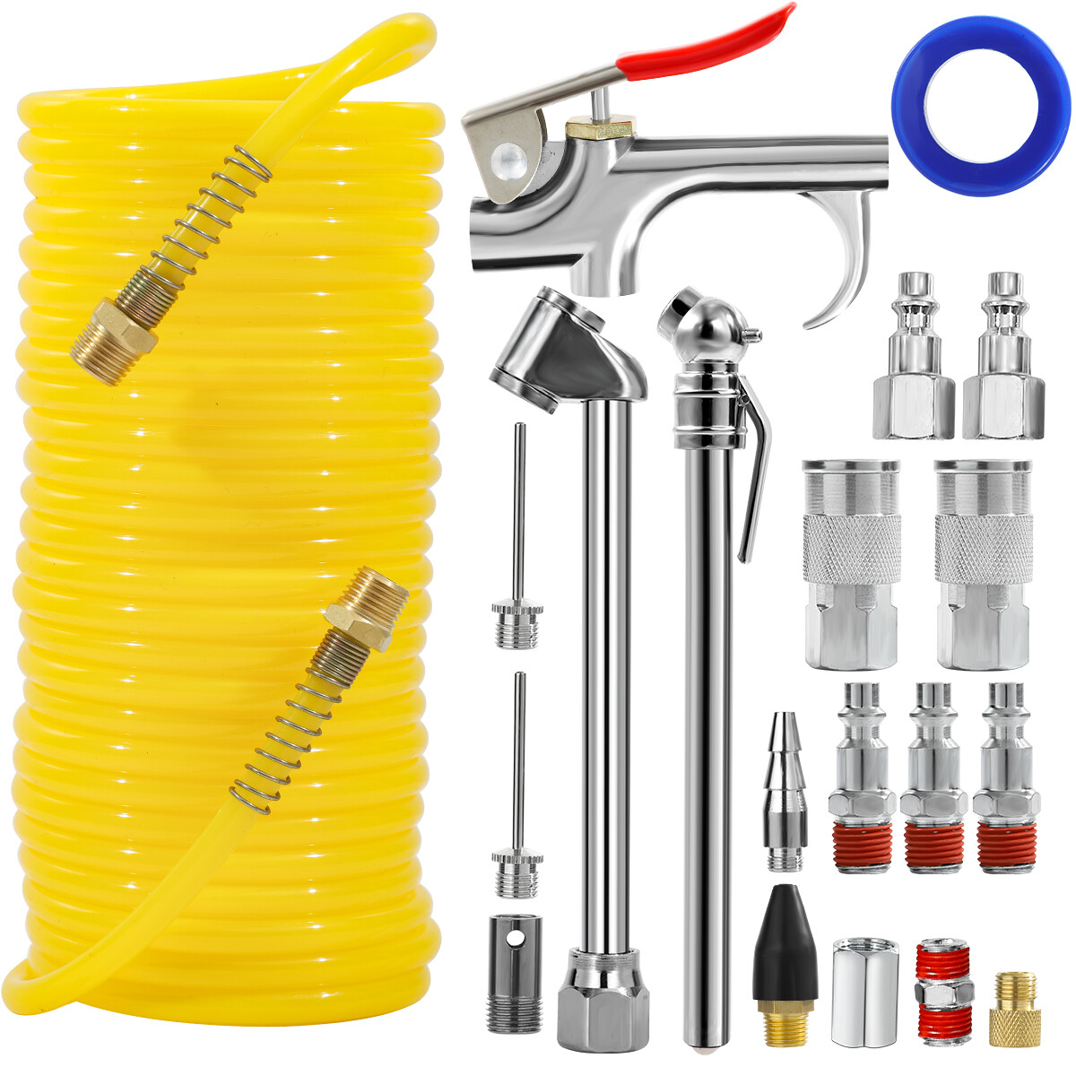 20pcs Air Compressor Accessory Kit 25Ft Recoil Air Hose Gun Nozzles Set ...