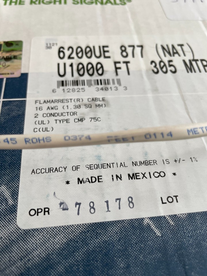 Belden 6200UE 877U1000 NATURAL COLOR SECURITY & AUDIO CABLE- 374FT LEFT ...
