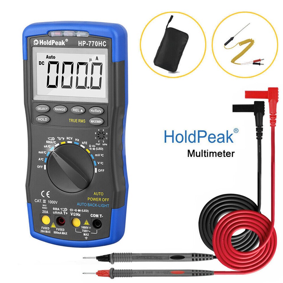 Digital Multimeter DC Current Clamp Meter 6000 Counts AC/DC Volt 600A ...