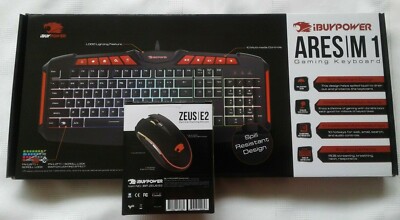 iBuypower Ares E1 Black Gaming Keyboard LED ZEUS E2 Optical Mouse NEW ...