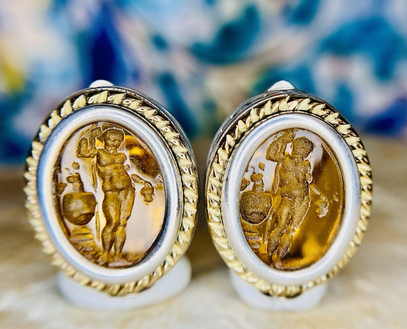 Vintage Italian Silver and 18k Yellow Gold Intaglio V… - Gem