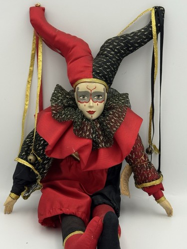 BRINN'S Vintage Harlequin Court Jester Carnival Doll, Hand Painted Red ...