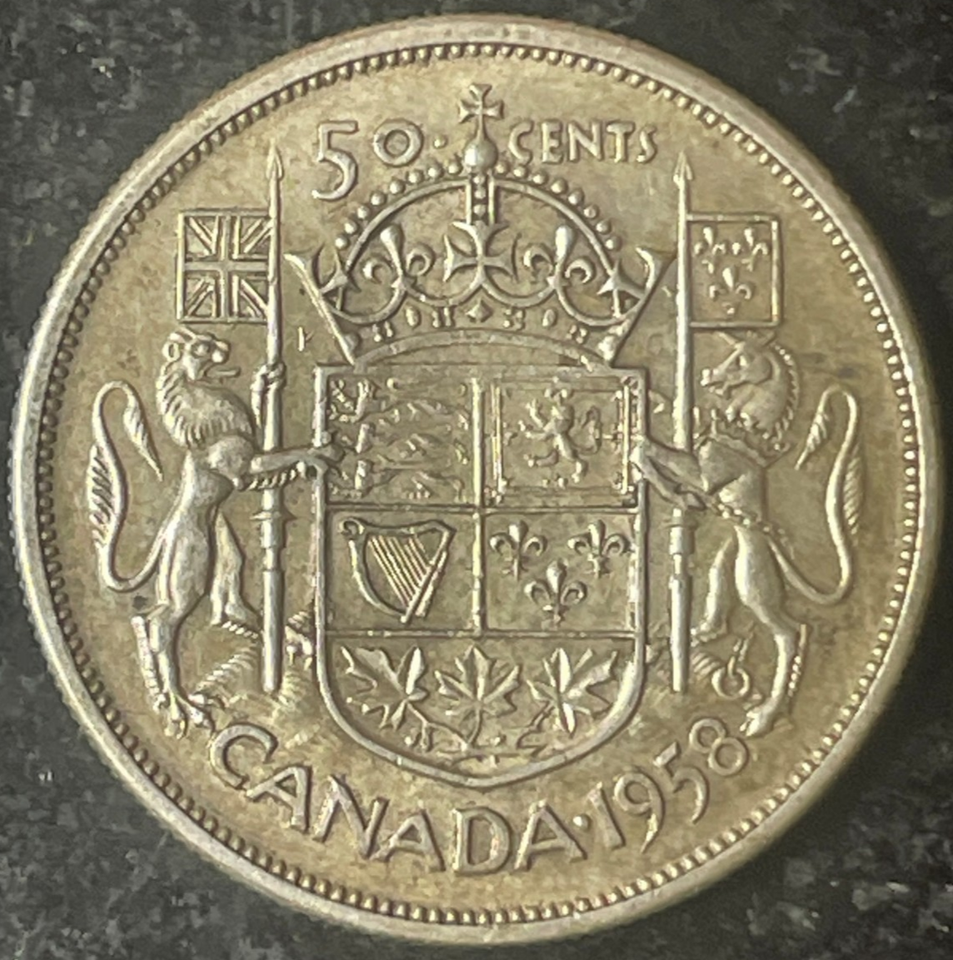 1958 Canadian 50 Cents .800 Silver Half Dollar Queen Elizabeth II | eBay
