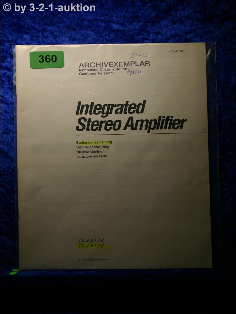 Sony Bedienungsanleitung TA F317R / F417R Stereo Amplifier (#0360 ...