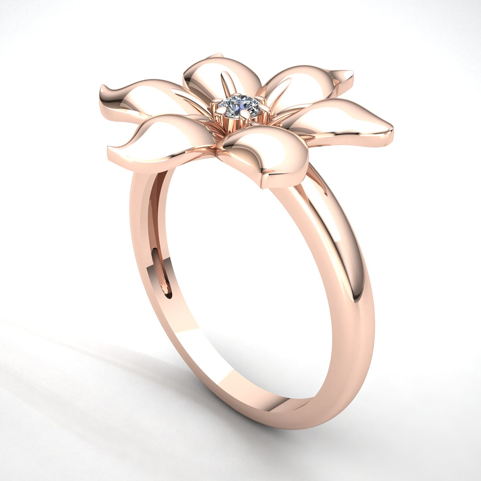 Genuine 0.07ctw Round Diamond Ladies Flower Solitaire Engagement Ring ...