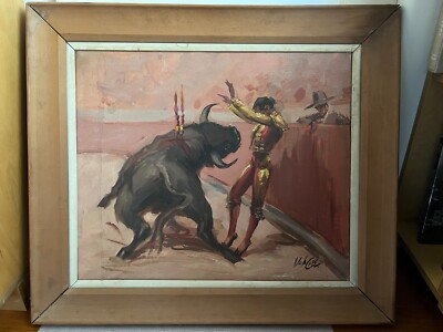 Antique MATADOR PAINTING BULLFIGHTER CANVAS 26" x 30" framed MEXICO ...