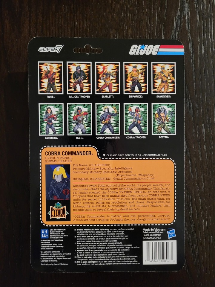 Commander Python Patrol 3.75" GI JOE COBRA ReAction Super 7 MOC NEW ...