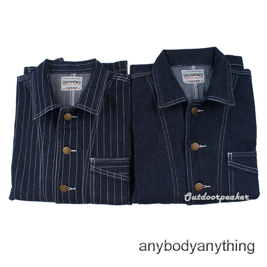 Railroad Denim Jacket Vintage Striped Men's Work Jean Chore Casual ...