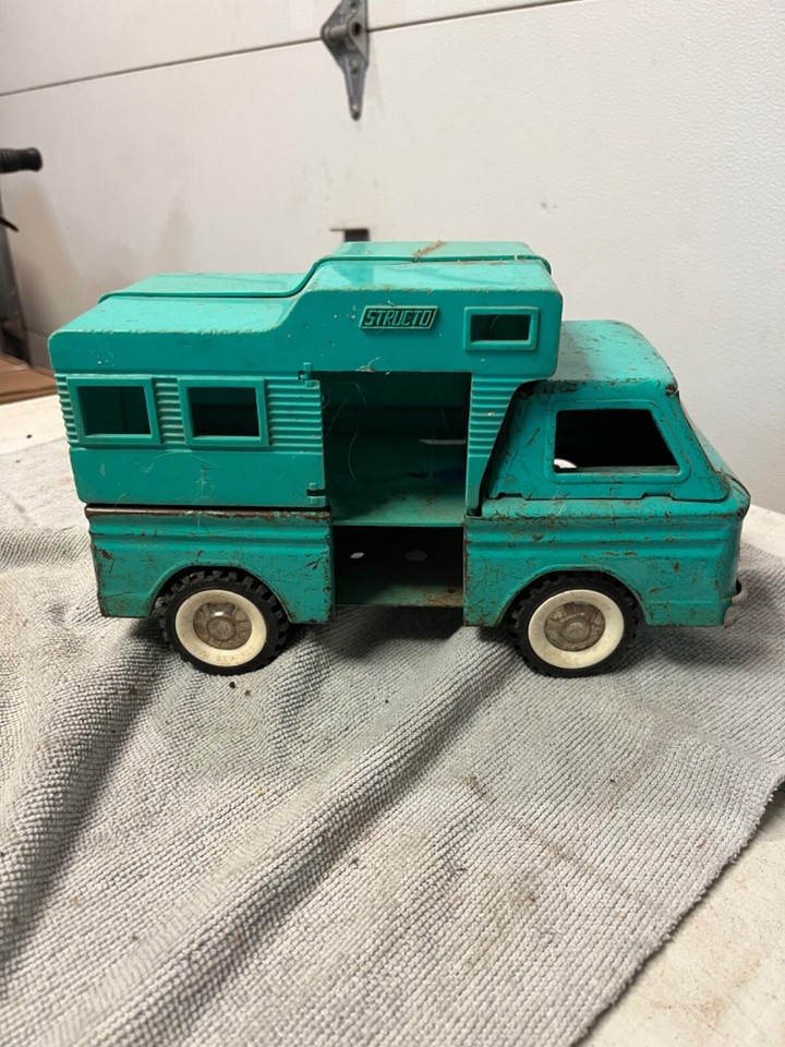 Structo Camper Truck aqua green blue vintage toy Whitewalls | eBay