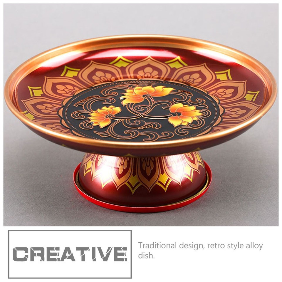 Decorative Metal Dish Retro Temple Plate Temple Offerings Storage Plate ...