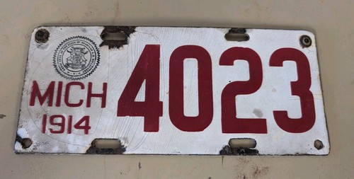 Antique 1914 MICHIGAN PORCELAIN LICENSE PLATE 4 Digit #4023 Vintage | eBay