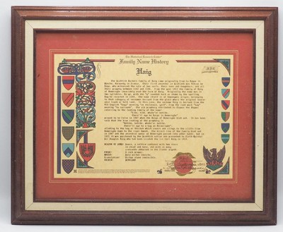 Framed Haig Family Crest Coat of Arms Last Name Surname History Mean ...