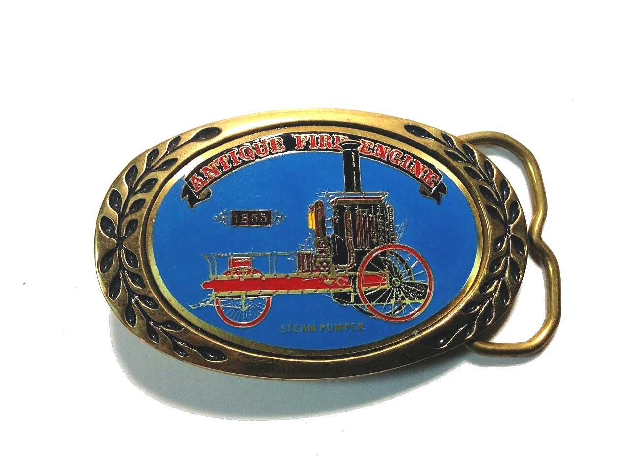 Fireman's Brass Belt Buckle ~ Antique Fire Engine ~ 1855 Steam Pumper ...