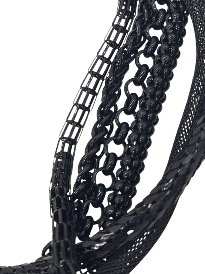Black Metal 6 Strand Multi Chain Necklace Mesh Layered Collar Bib 20 ...