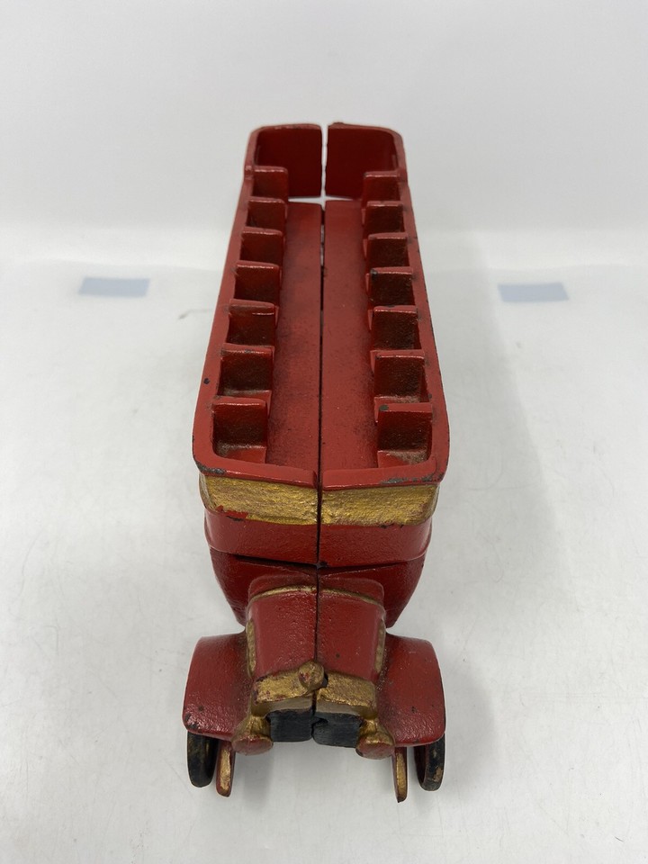 Cast Iron Double Decker Bus Red Gold And Black Rolling Wheels | eBay
