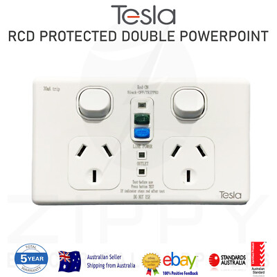 RCD Protected Double Powerpoint 10Amp 30mA | Tesla- 5YR WARRANTY,AUSSIE ...