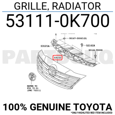 531110K700 Genuine Toyota GRILLE, RADIATOR 53111-0K700 | eBay