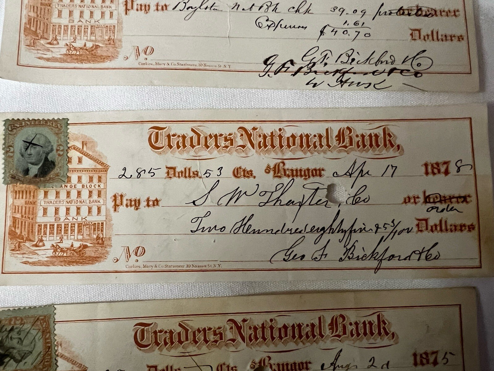 ANTIQUE 1875-78 BANGOR MAINE TRADERS NATIONAL BANK CHECK WITH TAX STAMP ...