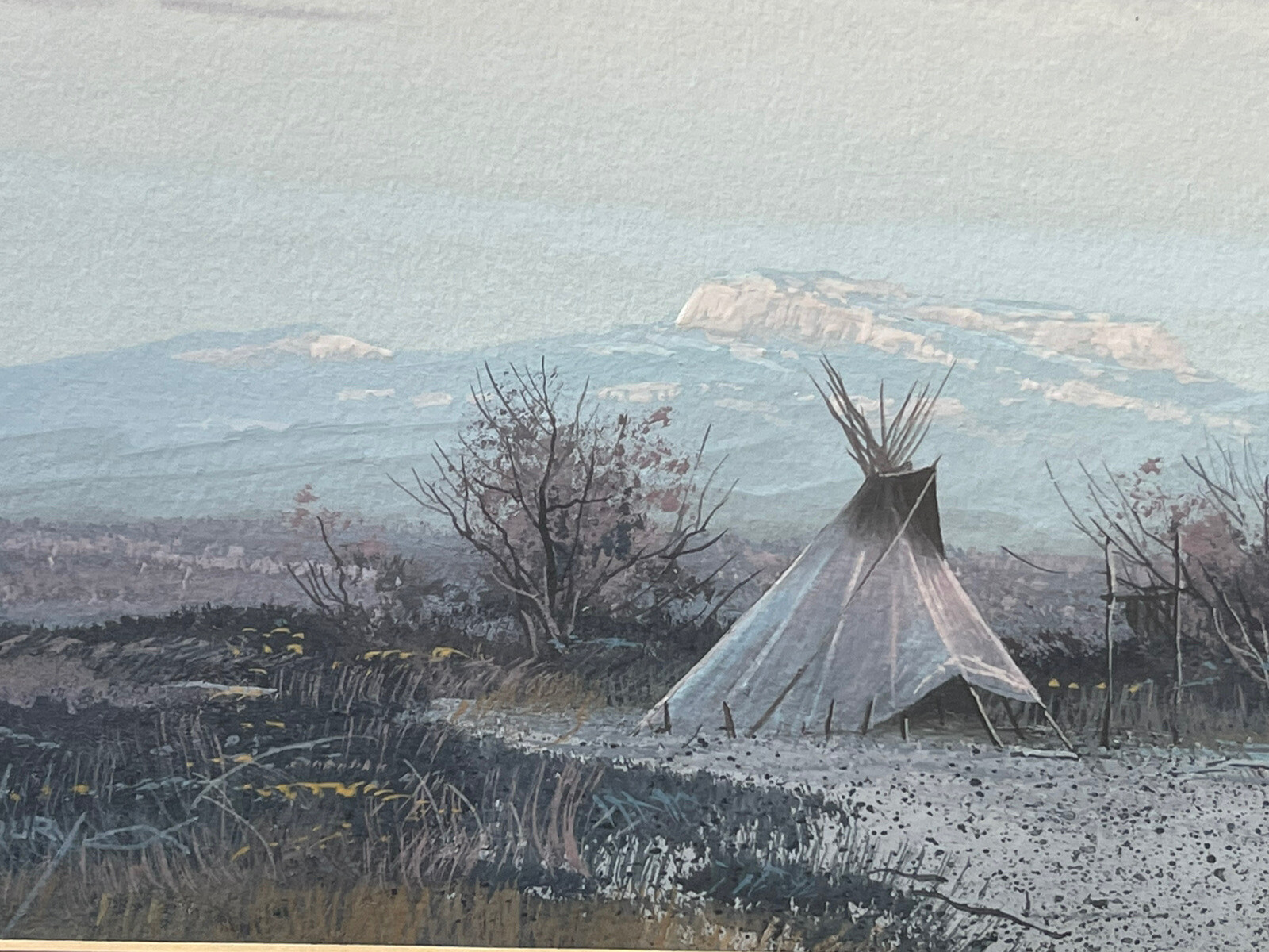 Guy Rowbury Painting Indian Tipi Landscape Camp Native American Listed ...