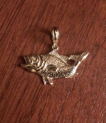 14K SOLID YELLOW GOLD OPEN MOUTHED BASS FISH CHARM PENDANT | eBay