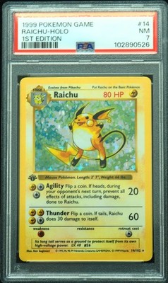 1st Edition Shadowless Raichu 14/102 Base Set Pokemon Card PSA 7 Super ...