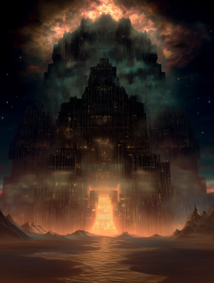 Dark Monolithic Fortress with Glowing Gateway Poster 18x24in | eBay