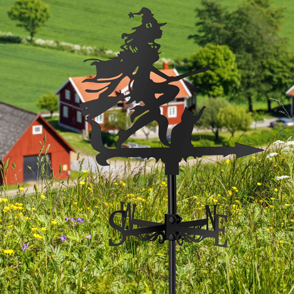 Metal Weathervane Metal Wind Direction Sorceress and Cat Weathervane ...