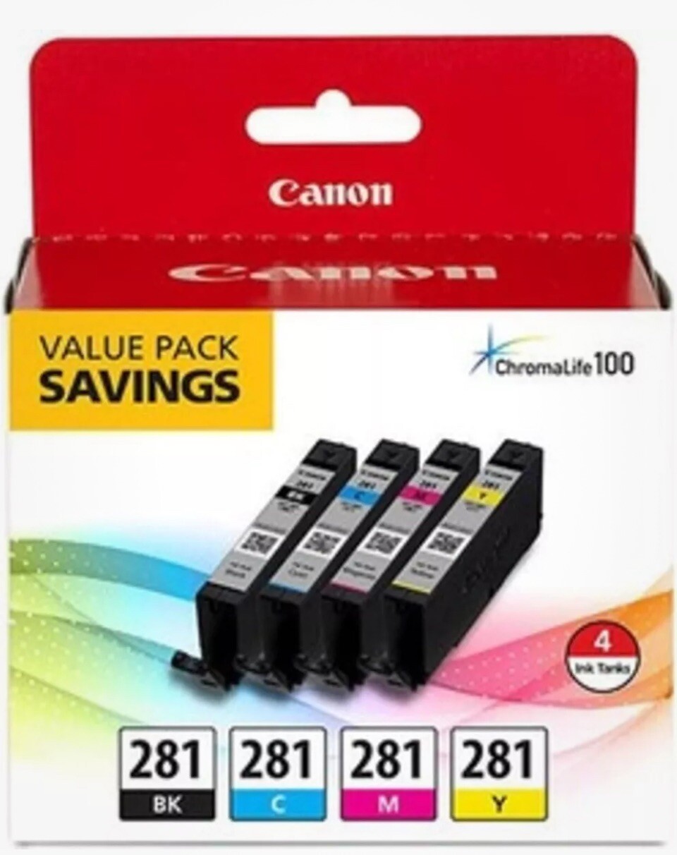 GENUINE Canon 4 Pack CLI-281 Black + 3 Colors Ink Cartridges Sealed ...