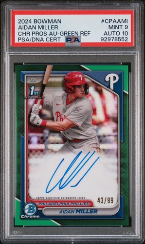 2024 Bowman Chrome Aidan Miller 1st Green Refractor Auto #/99 PSA 9 ...