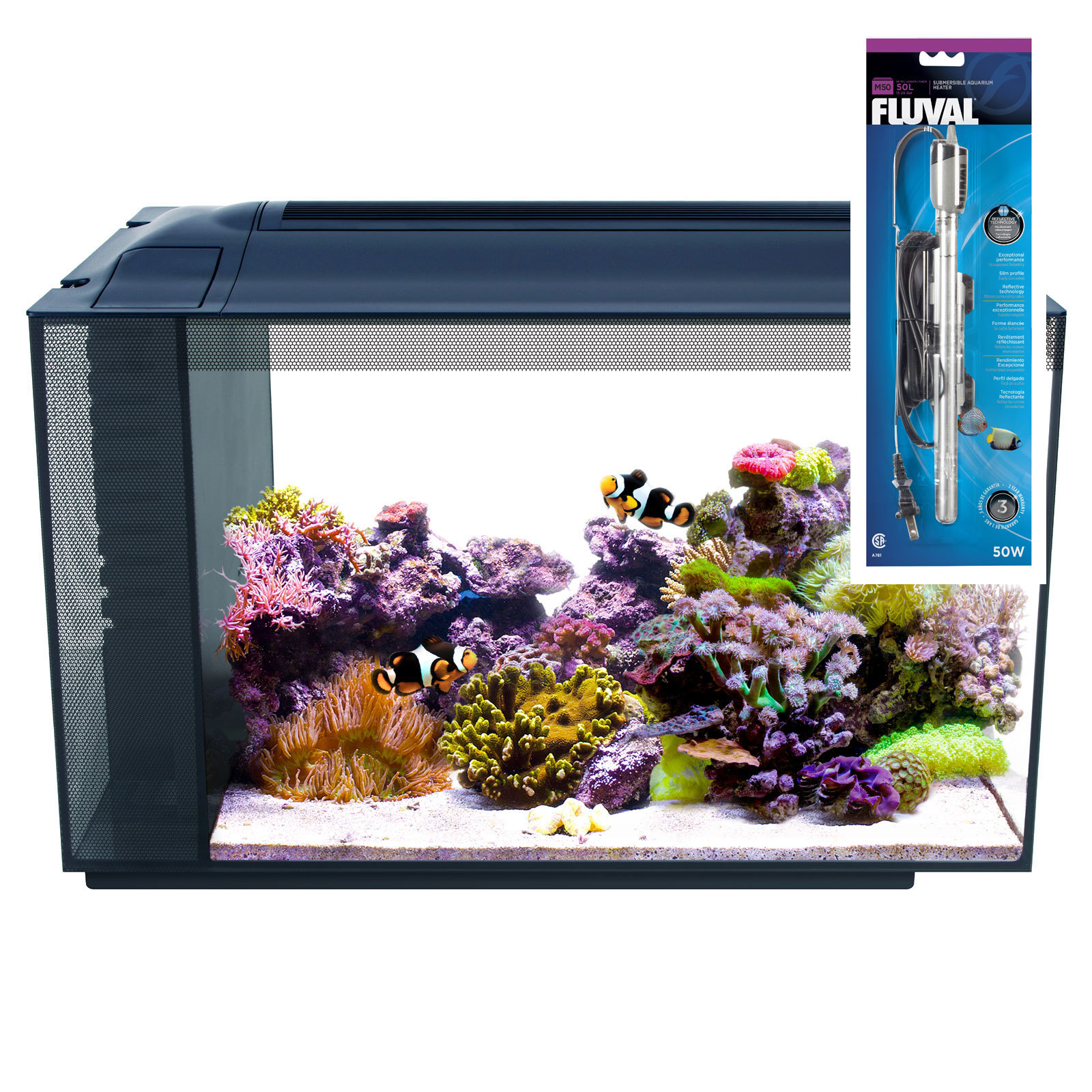 Fluval Sea EVO Marine Aquarium Tank Kit with Reef LED Lights - 52 ltr ...