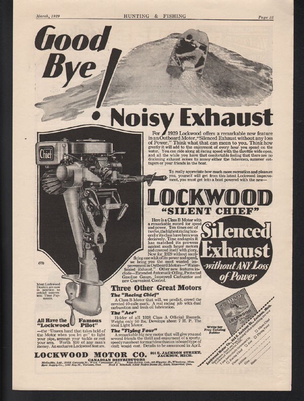 1929 LOCKWOOD SILENT CHIEF BOAT MOTOR NAUTICAL OUTBOARD EXHAUST ENGINE ...