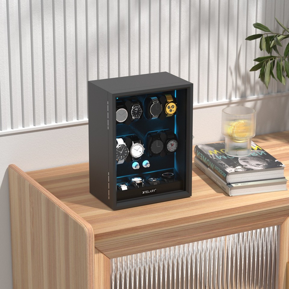 Automatic 8 Watch Winder 4 Display Storage Box Quiet Mabuchi Motors ...