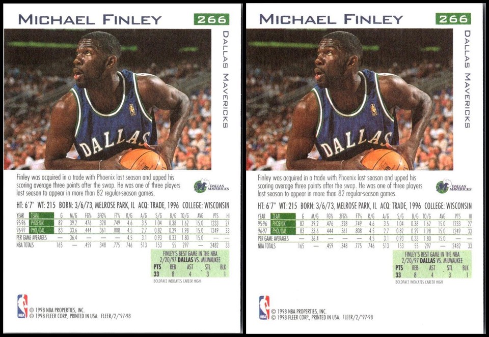 Fleer Michael Finley Dallas Mavericks (2) Card Lot - EXCLUSIVE – BE ...