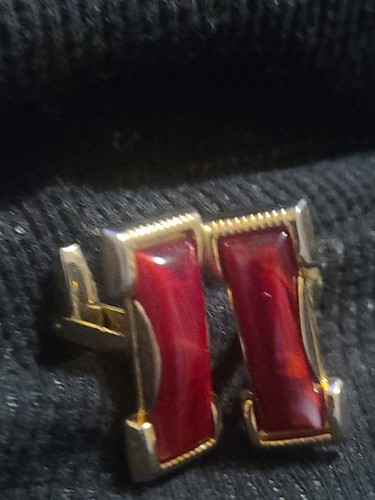 Anson Gold Tone Rectangle Men's Cuff Links with Red Ruby Style Center ...