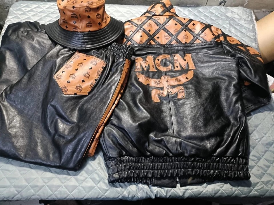Vintage MCM Black Leather Tracksuit Jacket Pants & Bucket Hat Set ...