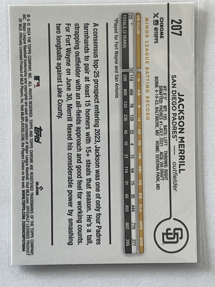 2024 Topps Chrome Prizm Refractor Rookie Jackson Merrill | eBay