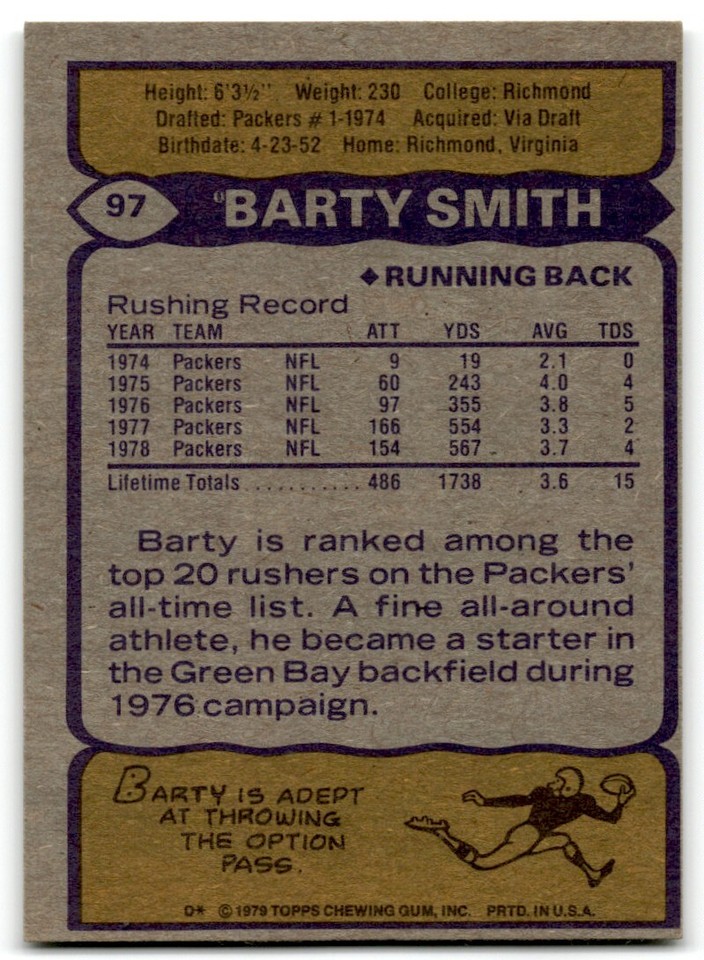 1979 Topps Barty Smith Green Bay Packers #97 | eBay