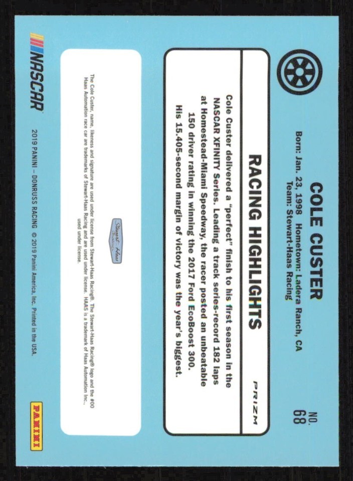 2019 Donruss Optic COLE CUSTER Red Wave NASCAR Racing card #68 | eBay