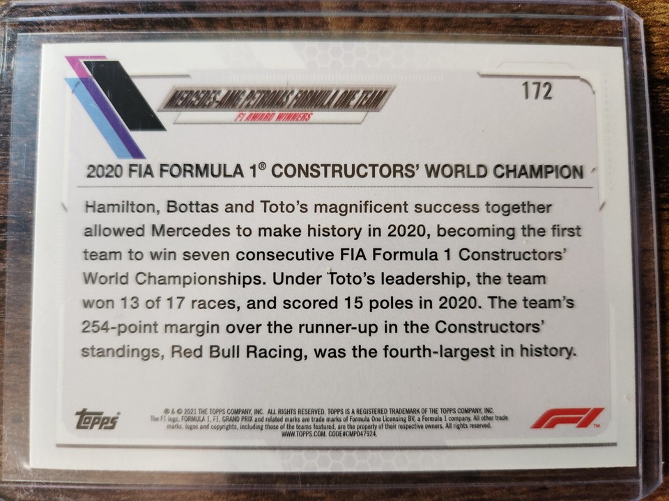 2021 Topps Formula 1 F1 Mercedes-AMG Award Winners #172 Lewis Hamilton ...