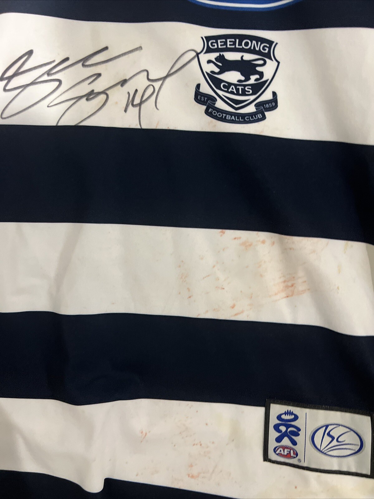 Game Worn Joel Selwood 2010 Jersey COA Joel, Gold Logo,Signed and Blood ...