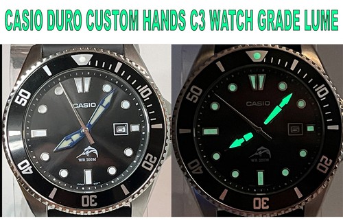 Watch CUSTOM hands parts Casio Duro MDV106 White Green Luminous 120/70 ...