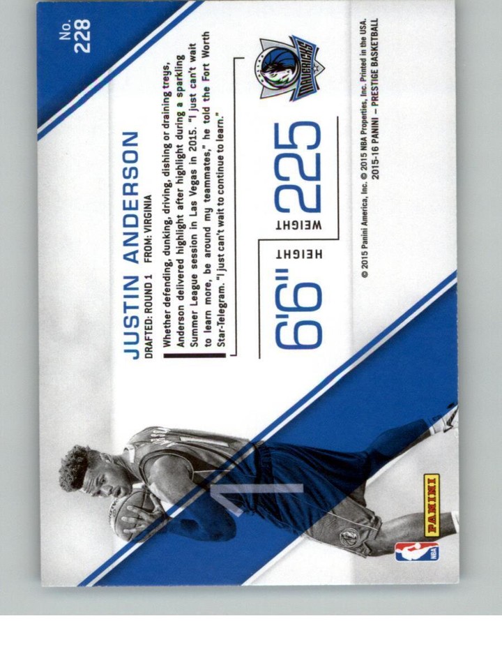 2015-16 Panini Prestige Justin Anderson 228 RC Dallas Mavericks | eBay
