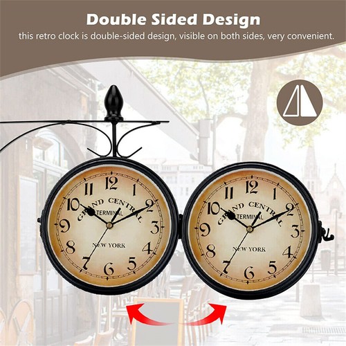 Large Round Wall Clock Garden Station Clock Double Sided Bracket ...
