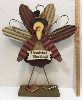Thanksgiving Turkey Figurine Thankful Blessings Wood Metal 26" Statue ...