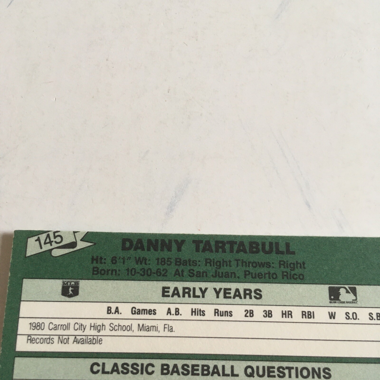 1987 DANNY TARABULL Classic Update Yellow Travel Edition #145 VG | eBay