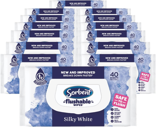 Sorbent Silky White Flushable Wipes 40 Sheets (Pack of 14) | eBay