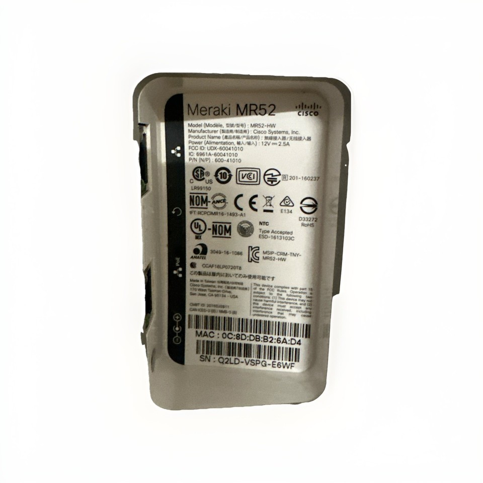 Cisco Meraki MR52-HW Cloud sans Fil Ap Unclaimed ! N° PSU - Plus ...