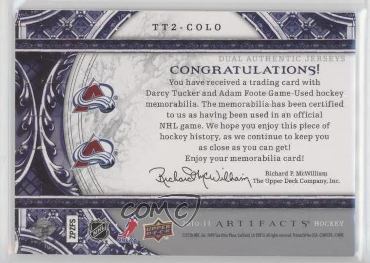 2010-11 Artifacts Tundra Tandems Dual Jerseys Silver /75 Darcy Tucker ...