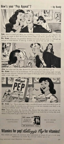 Kellogg's Pep for Vitamins Ladies Talk Dull Girl Needs Cereal Print Ad ...