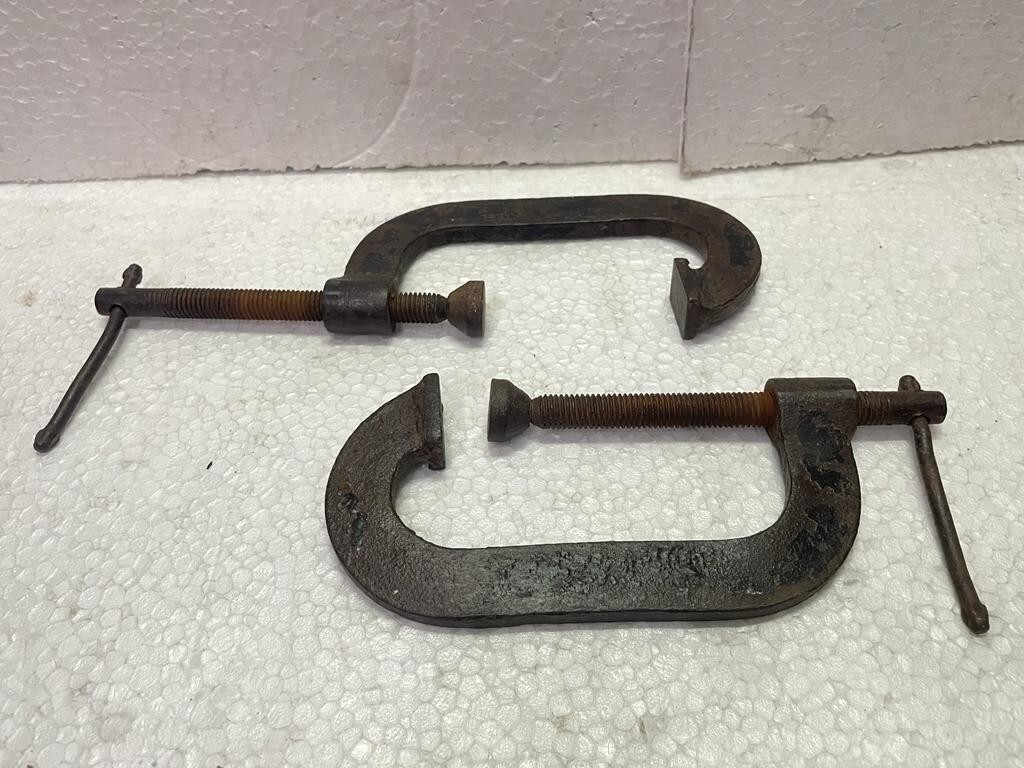 OLD VINTAGE RARE HANDMADE 2 PC RUSTIC SOLID IRON MULTIPURPOSE CLAMP FIX ...